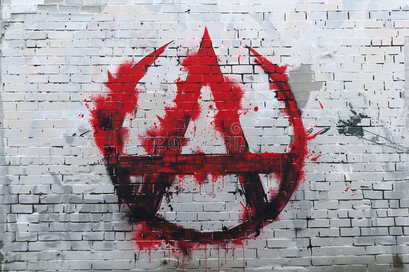 A Anarchy Symbol Spray Painted on a White Brick Wall in Red Color. the ...