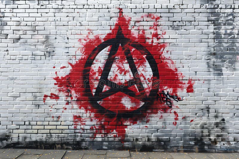A Anarchy Symbol Spray Painted on a White Brick Wall in Red Color. the ...