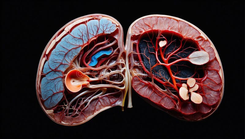 Anatomia Do Rim Humano Detalhada Isolada Em Fundo Negro Ilustração ...