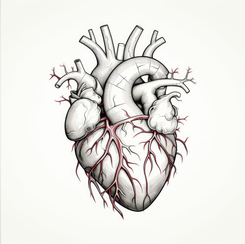 Anatomic Heart Created with Line Art Stock Illustration - Illustration ...