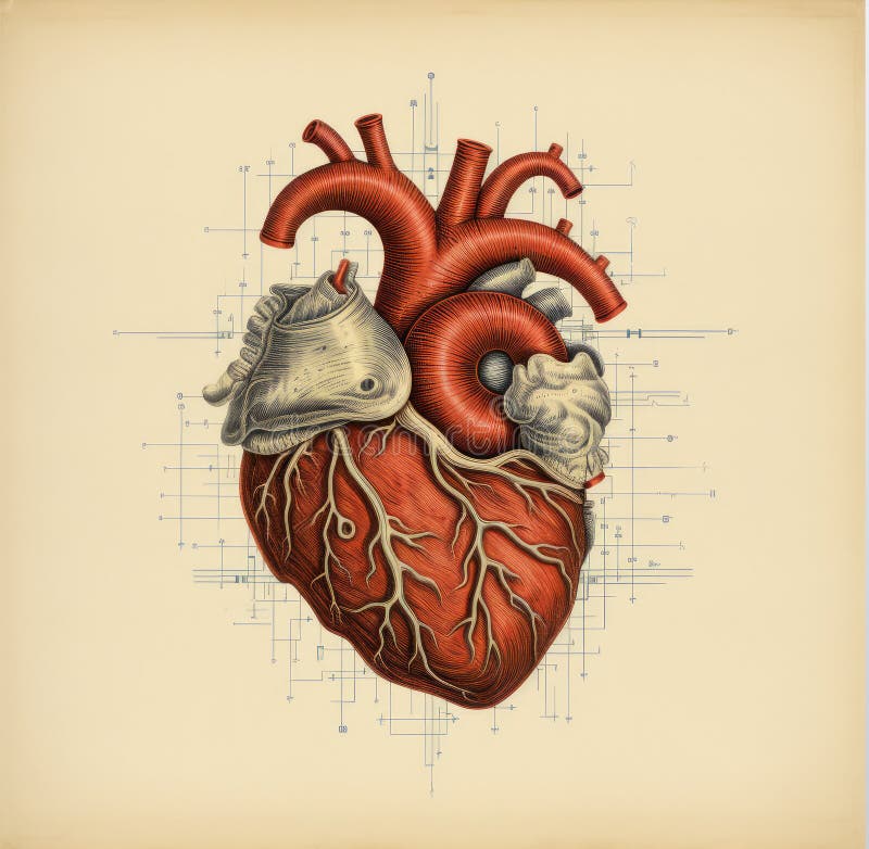 Anatomic Heart Created with Line Art Stock Illustration - Illustration ...