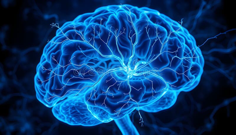 Anatomical Blue Brain Illustration with Neural Connections Stock ...