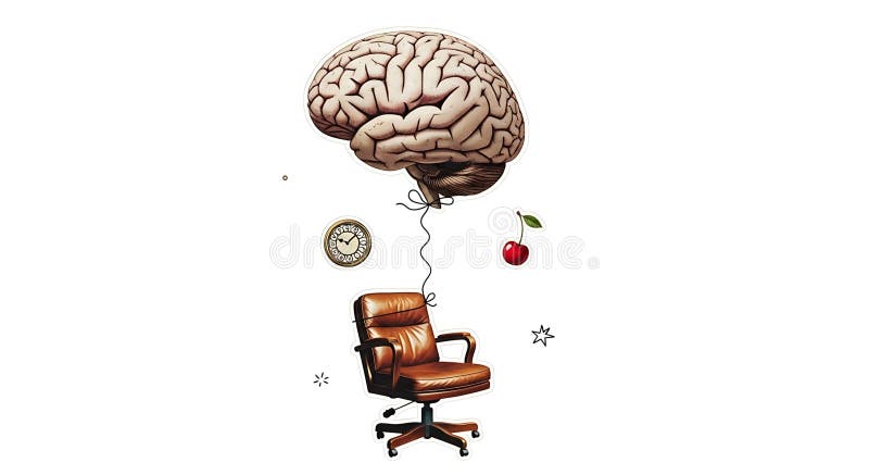 Anatomical Brain Above Brown Leather Office Chair with Cherry and Clock ...