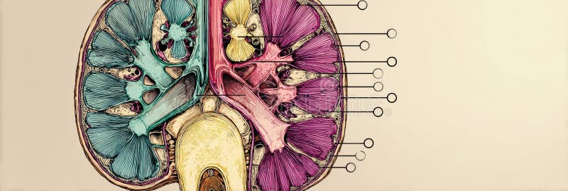 Detailed Anatomical Cross Section of the Kidney Highlighting Structures ...