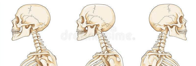 Detailed Anatomical Illustration of Human Skull and Neck Bones from ...