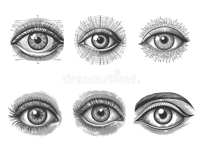 Anatomical Eye Engraving Set Vector Collection Stock Illustration ...