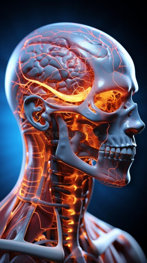 Anatomical Figure with 3D Rendered Brain Highlighted for Medical ...