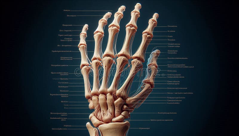 Anatomical Hand Model with Labeled Bones and Structures Stock ...
