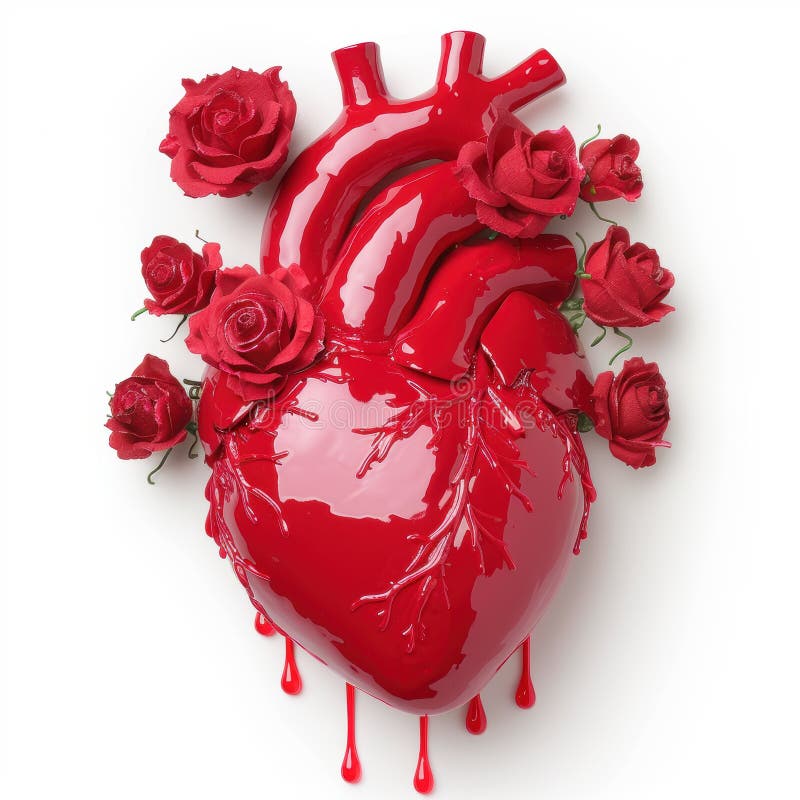 Anatomical Heart with Red Roses Stock Illustration - Illustration of ...