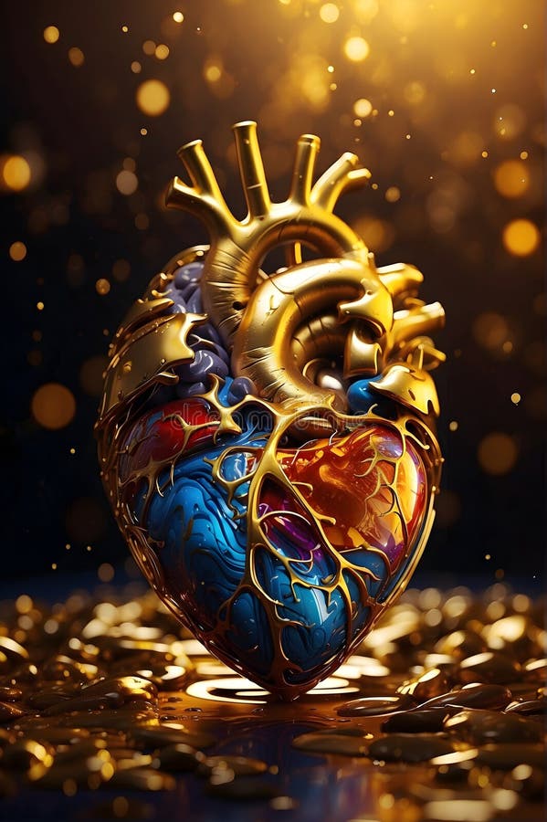 An Anatomical Heart that S Made of Gold and Blue Colors Stock ...