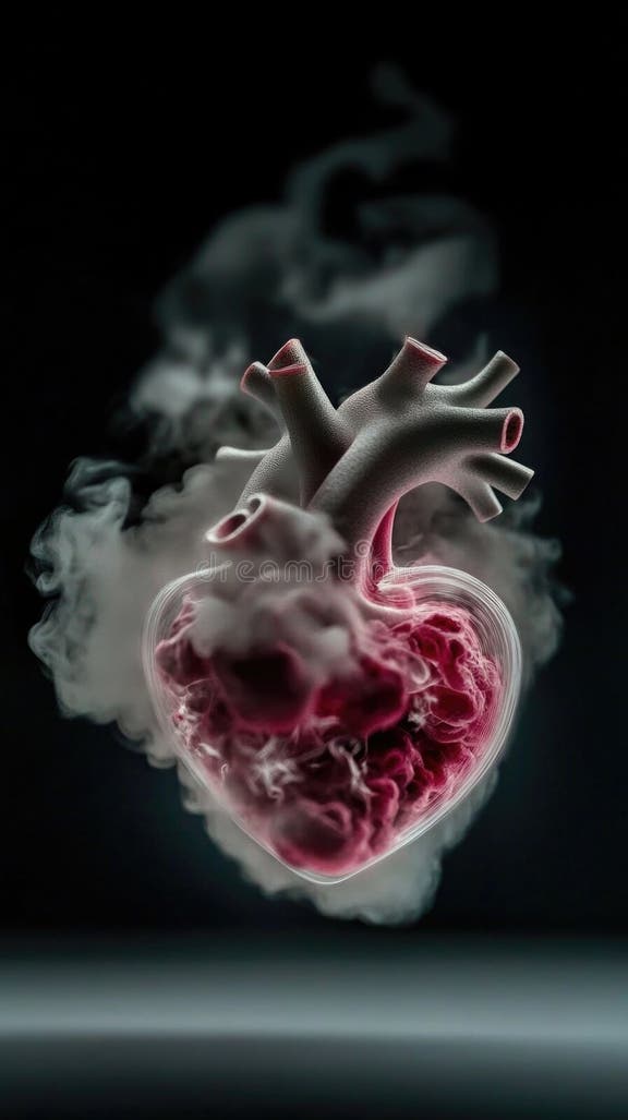 Anatomical Heart with Smoke Effect on Dark Background Stock Photo ...