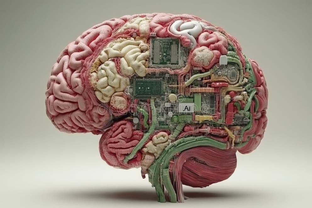 Anatomical Human Brain Embedded AI Microchips Circuitry Blending ...