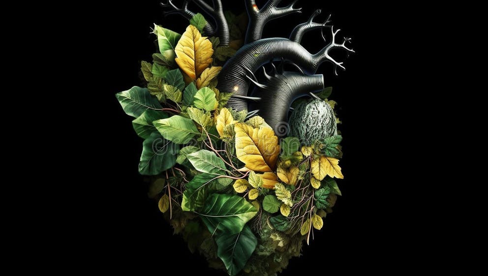 Anatomical Human Heart Formed by Leaves and Tree Branches. AI Generated ...