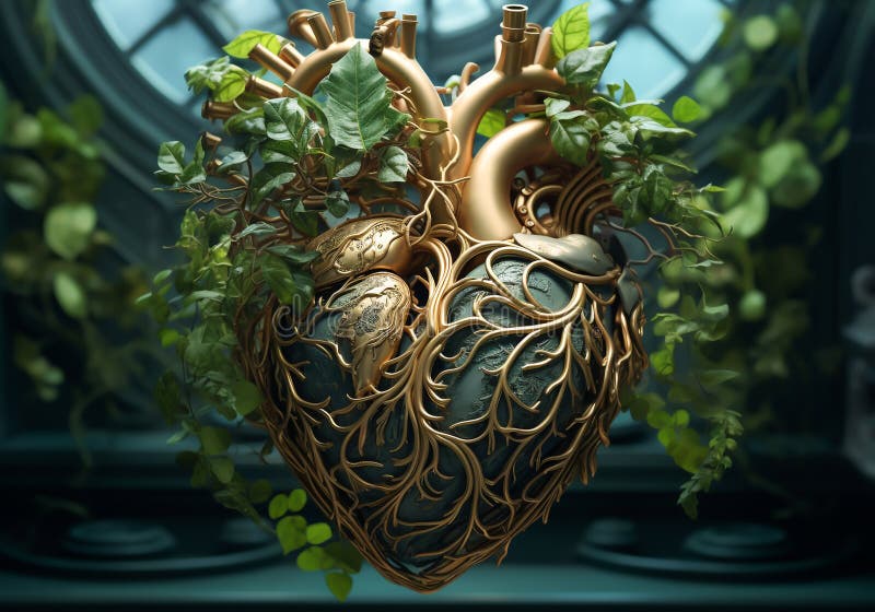 Anatomical Human Heart Formed by Leaves and Tree Branches. AI Generated ...
