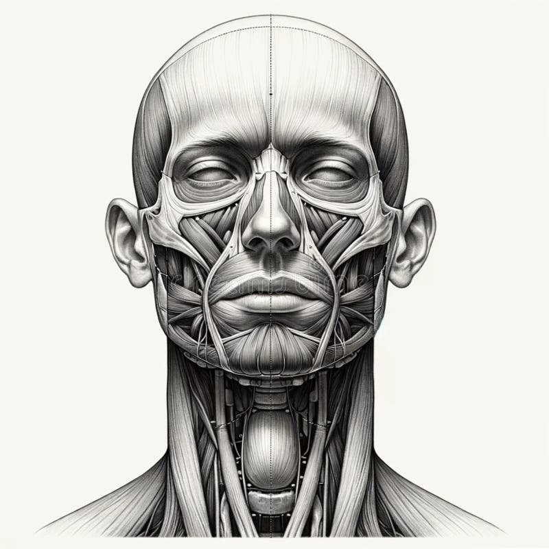 Anatomical Illustration of the Front View of the Head, from Top of the ...