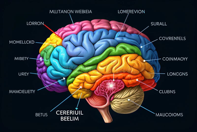 Anatomical Illustration of the Human Brain with Labeled Regions for ... Anatomical Illustration of the Human Brain with Labeled Regions for ...