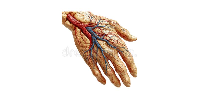 Anatomical Illustration of Human Hand with Veins and Arteries. Vascular ...