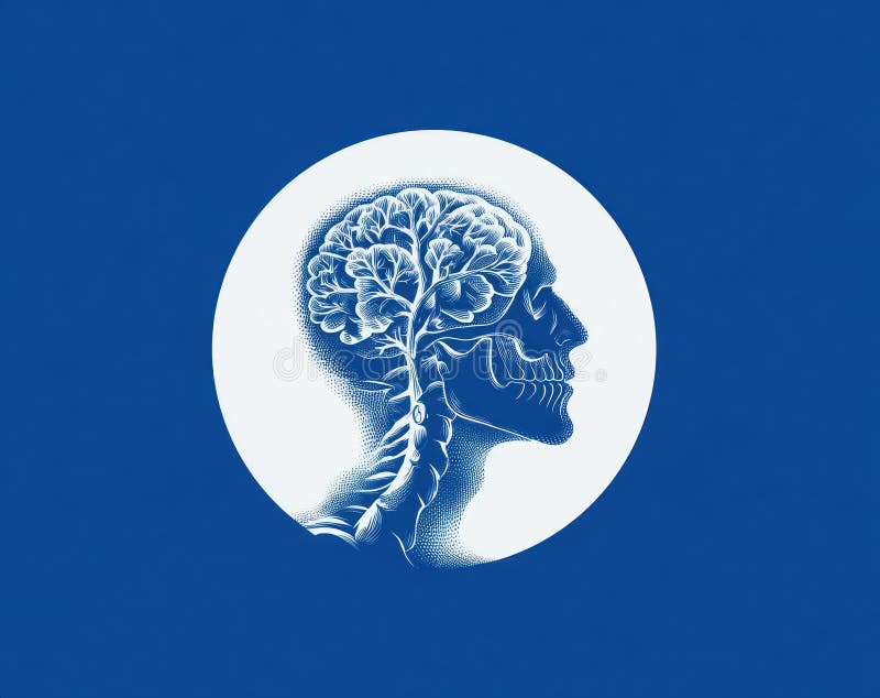 Anatomical Illustration of Human Head in Profile with Brain and Spine ...