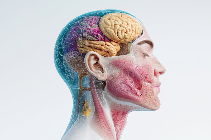 Anatomical Illustration of Human Head Showing Brain Structure and ...