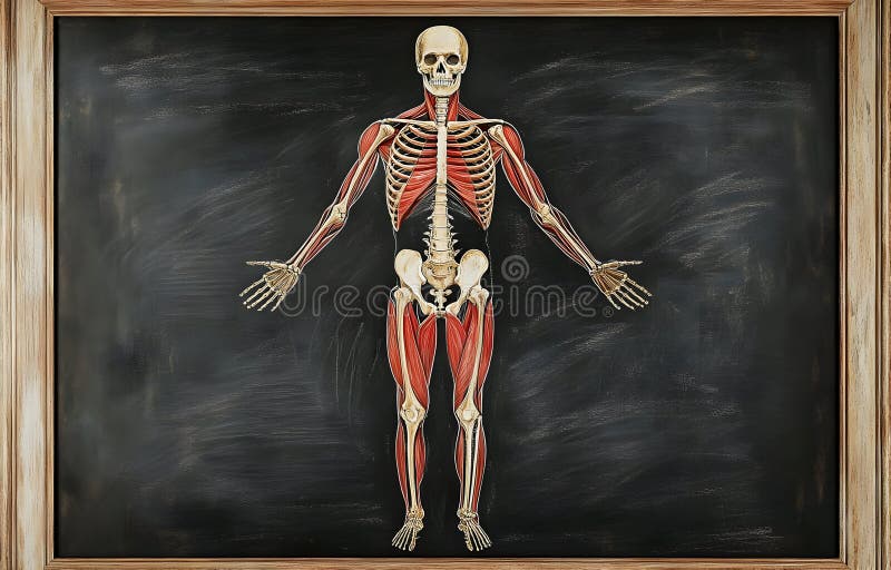 Anatomical Illustration of a Human Skeleton with Highlighted Muscles on ...