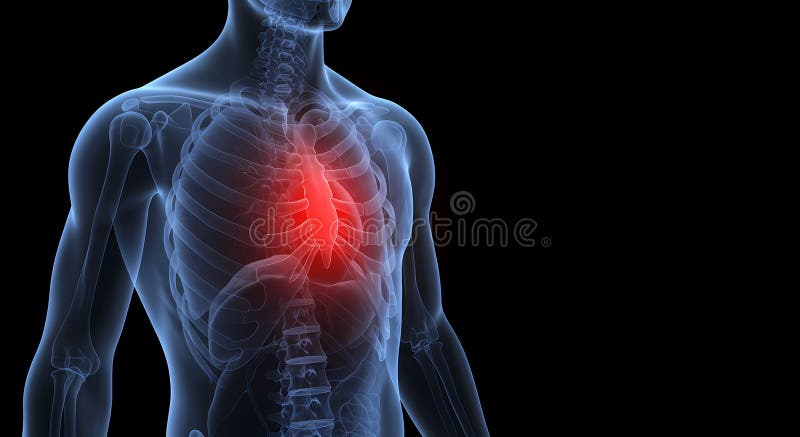 Human Anatomy X-ray View of Chest with Heart Highlighted Stock ...