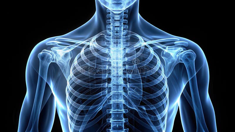 Anatomical Illustration of Upper Body Skeletal Structure Showing Rib ...