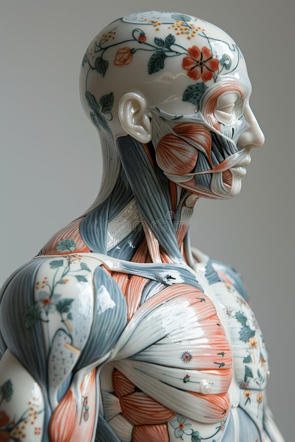 Anatomical Model with Floral and Botanical Patterns Showcasing Muscular ...
