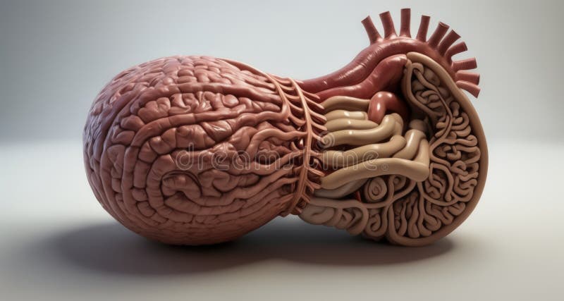 Anatomical Model of a Human Brain and Heart Stock Illustration ...