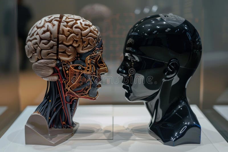 Anatomical Model of Human Head Facing Black Mannequin Head Stock Photo ...