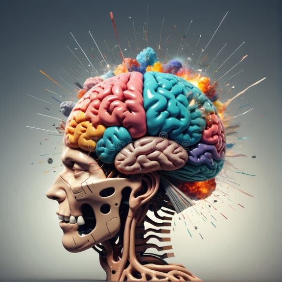 Anatomical Model of a Human Skull with an Exploding Brain Visualization ...