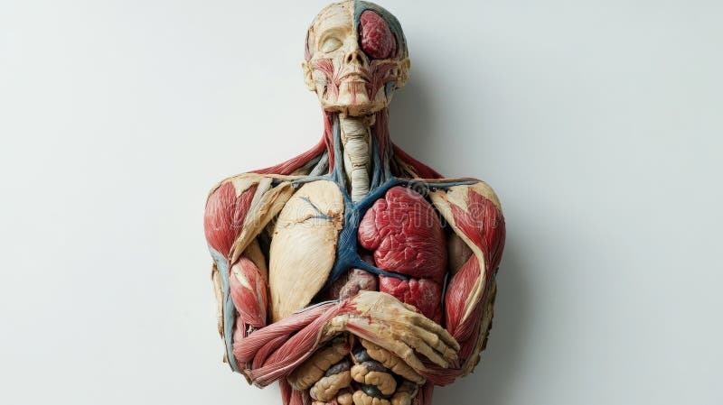 Anatomical Model of Human Torso with Visible Organs and Muscles Stock ...