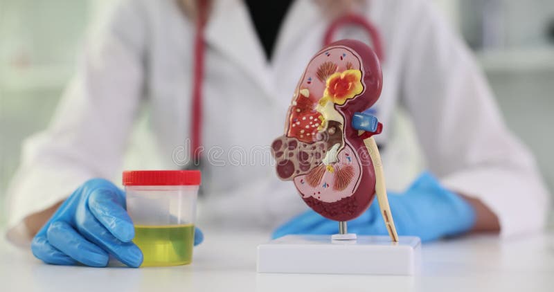 Anatomical Model of Kidneys and Urinalysis. Diagnosis of the Condition ...