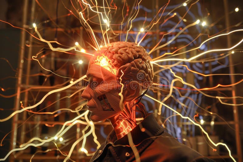 Anatomical Model Showing Brain Activity with Electrical Impulses Stock ...