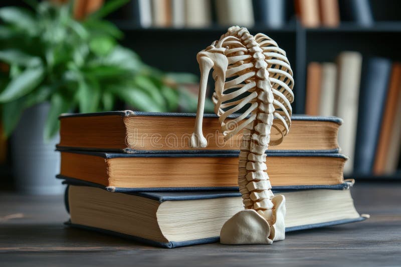 Anatomical Model of a Spine Positioned on Stacked Books in a Study with ...