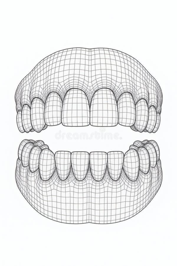 Anatomical Mouth View: Open Mouth Featuring Teeth in a Wireframe ...