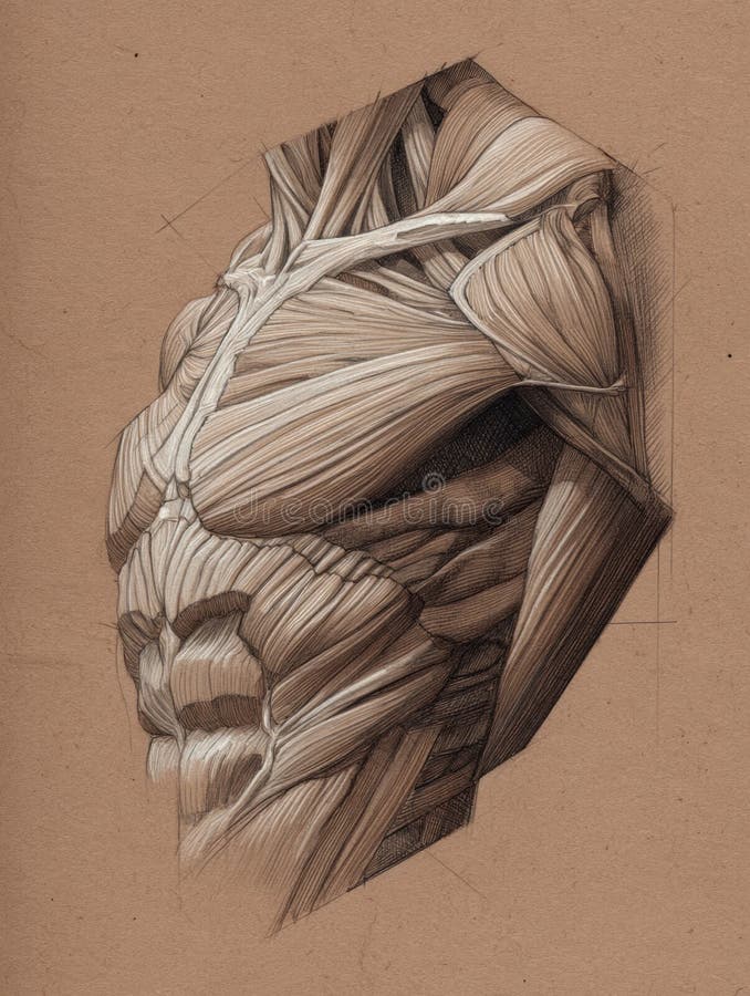 Detailed Anatomical Muscle Drawing Showcases Human Anatomy with Soft ...