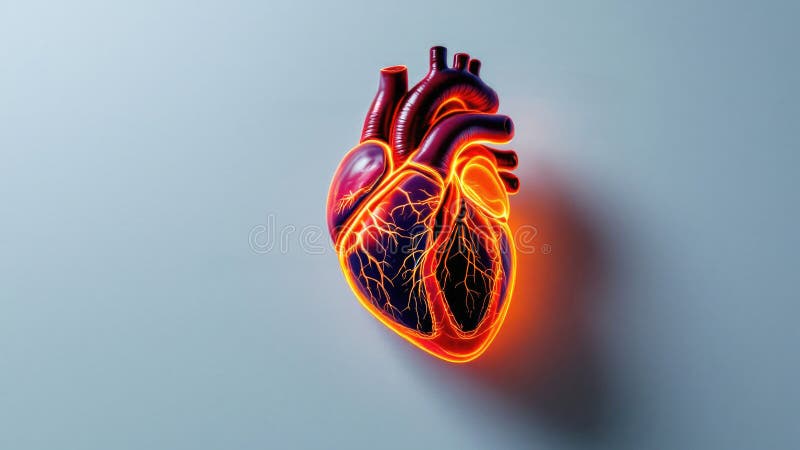 Anatomical Neon Human Heart with Glowing Veins Stock Image - Image of ...