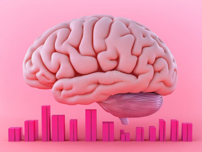 Anatomical Pink Brain Placed Over a Bar Chart Symbolizing Data Driven ...