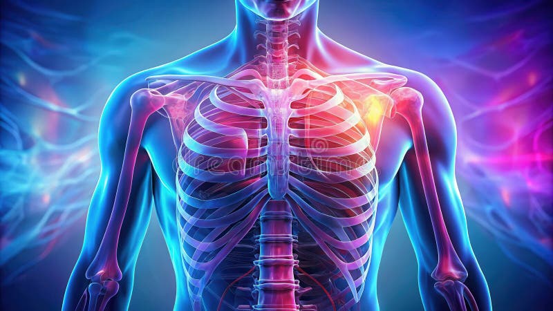 Anatomical Rendering of the Human Upper Body, Highlighting the Skeletal ...