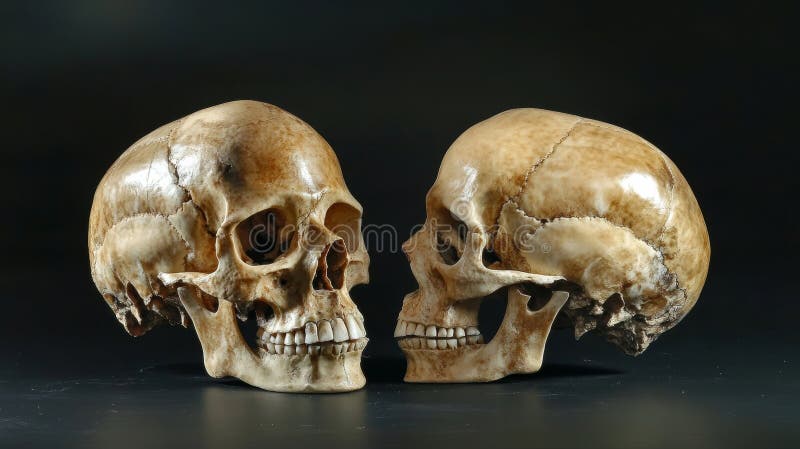 Anatomical Skull Study Front and Back Views on Black Background ...
