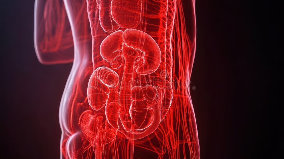 Anatomical Visualization: Red Render of Human Torso Internal Organs for ...