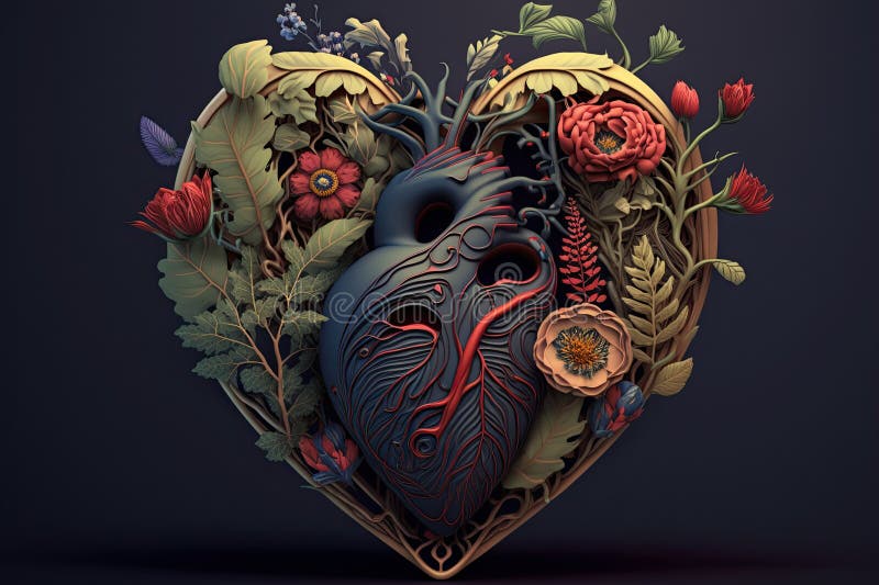 Anatomically Shaped Heart with Flowers. Concept of Love. Generative AI ...