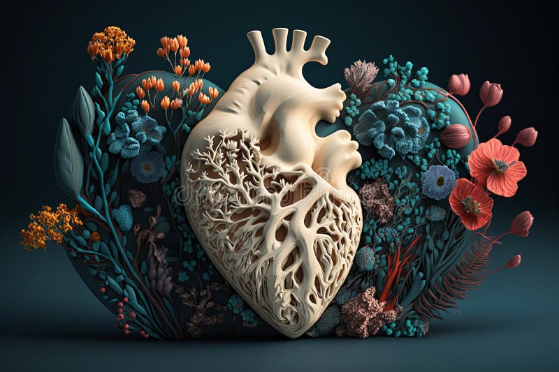 Anatomically Shaped Heart with Flowers. Concept of Love. Generative AI ...