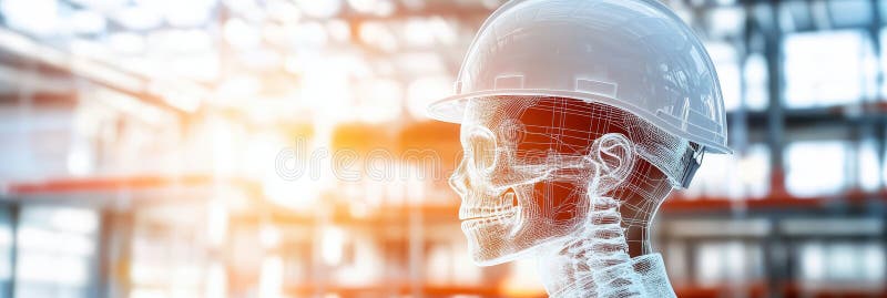 Anatomy of Construction Worker in Hard Hat Highlighted on Abstract ...