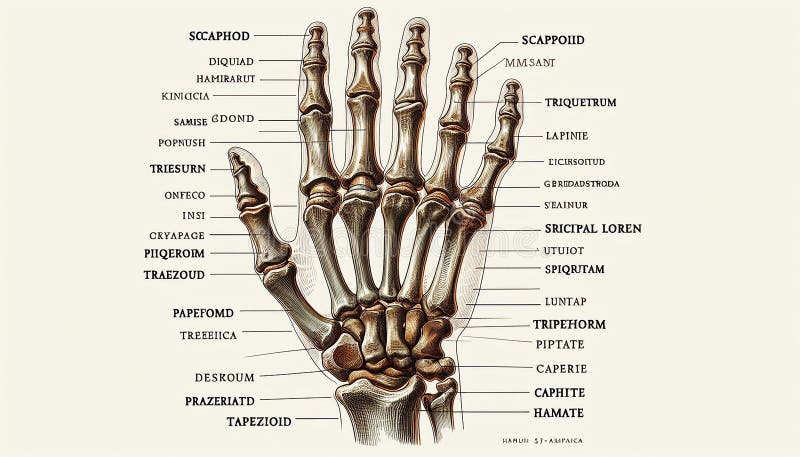 Anatomy of the Human Hand with Bone Labels Stock Illustration ...