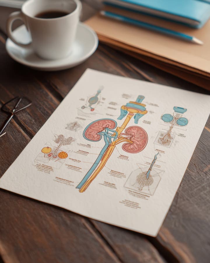 Anatomy Illustration of Human Kidney and Urinary System on Table with ...