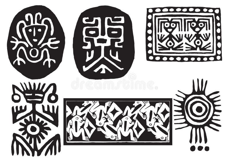 Ancent Mexican Tattoo Flash Set. Set of Aztec Labels and Elements ...
