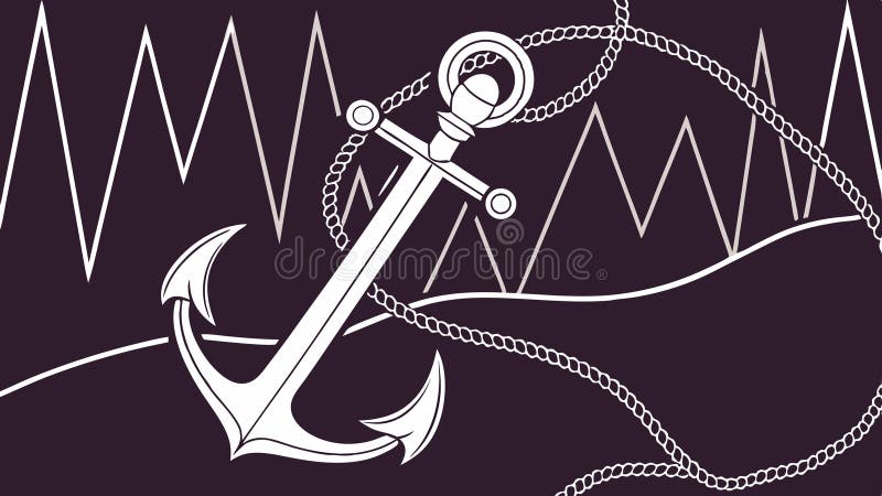Anchor in Abstract Landscape with Jagged Lines Chain, Vector Design ...