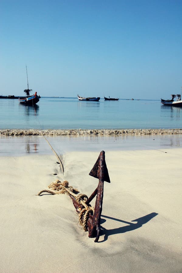 Anchor on Beach stock image. Image of beach, rope, wave - 2420855
