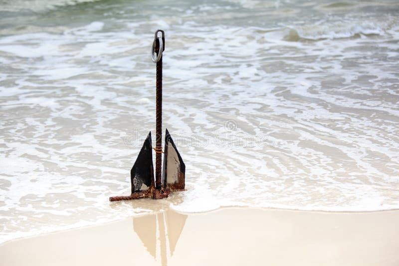 Anchor on the beach stock photo. Image of iron, chain - 30859712